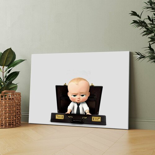 Картина на холсте (Ребенок в костюме сидит в чемодане) 60x80 см. Интерьерная, на стену.