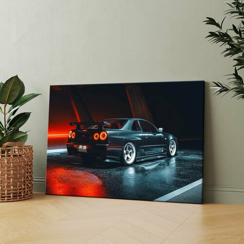 Картина на холсте (Машина припаркована на стоянке на красный свет) 50x70 см. Интерьерная, на стену.