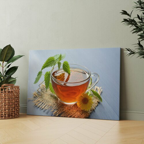 Картина на холсте (чай herbal tea травяной с мятой лечебный) 80x100 см/для интерьера/в комнату/на стену/в подарок