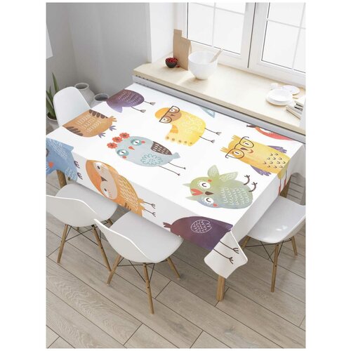 Скатерть прямоугольная JoyArty на кухонный стол "Разные совы" из оксфорда, 120x145 см