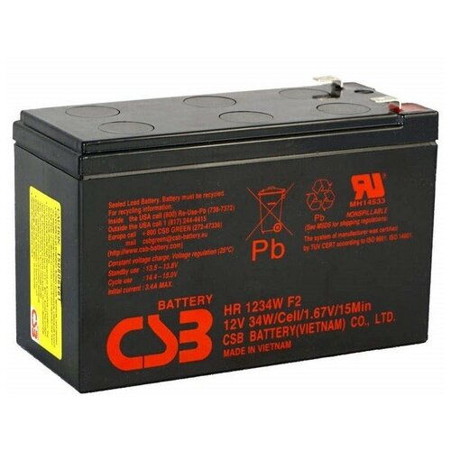 Свинцово-кислотный аккумулятор CSB HR 1234 W F2 (12В 9Ач / 12V 9AH) для ИБП