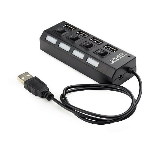 USB концентратор Gembird UHB-243-AD с подсветкой и выключателем, 4 порта, блистер