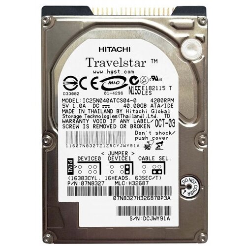 Жесткий диск Hitachi 07N9319 40Gb 4200 IDE 2,5" HDD