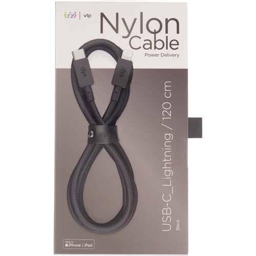Кабель vlp Nylon Cable USB Type-С - Lightning MFI, 1.2 м, черный