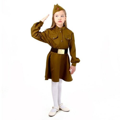 Костюм военный: платье, пилотка, ремень, габардин, п/э, р-р42 рост 158-164, для девочки