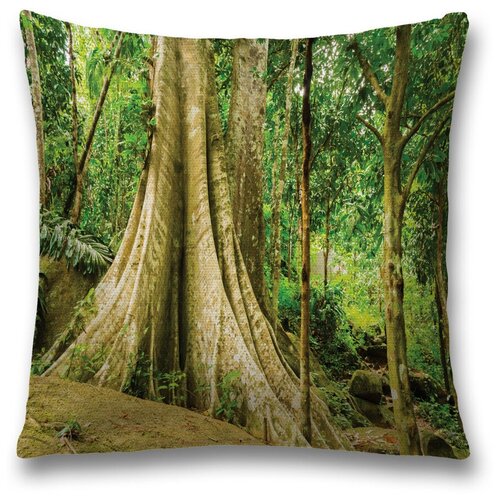 Наволочка декоративная на молнии, чехол на подушку JoyArty "Большой ствол дерева в лесу" 45х45 см