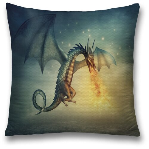Наволочка декоративная на молнии, чехол на подушку JoyArty "Огнедышащий дракон" 45х45 см