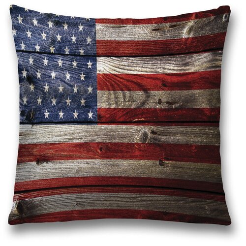 Наволочка декоративная на молнии, чехол на подушку JoyArty "Флаг США на заборе" 45х45 см