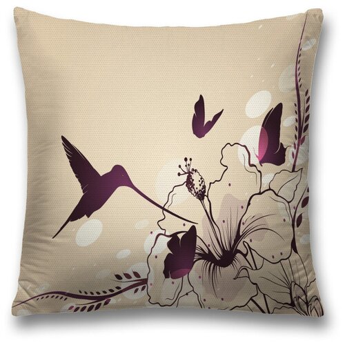Наволочка декоративная на молнии, чехол на подушку JoyArty "Птичка колибри на цветке" 45х45 см