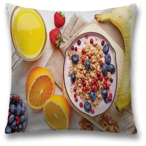 Наволочка декоративная на молнии, чехол на подушку JoyArty "Йогурт и фрукты" 45х45 см