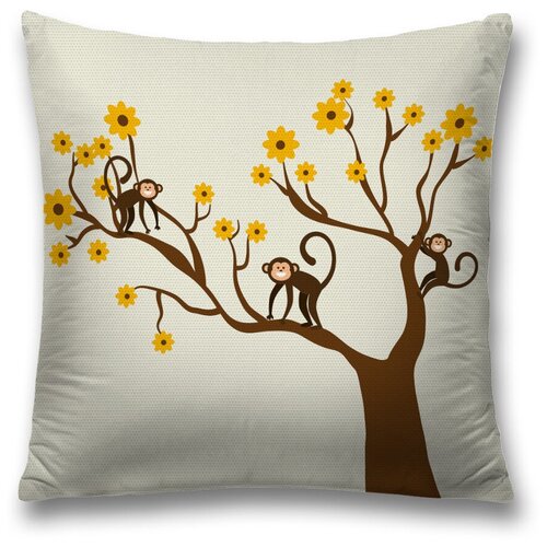 Наволочка декоративная на молнии, чехол на подушку JoyArty "Обезьяны на цветущем дереве" 45х45 см