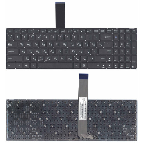 Клавиатура для ноутбука Asus K56CB, черная без рамки, плоский Enter, контакты расположены с лицевой стороны