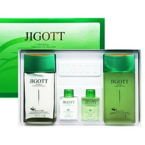 Jigott Подарочный набор для мужчин с экстрактом зеленого чая WELL-BEING GREENTE(тонер+эмульсия)Корея