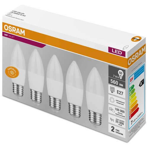 Упаковка светодиодных ламп 5 шт. OSRAM LVCLB60, E27, 7 Вт, 4000 К