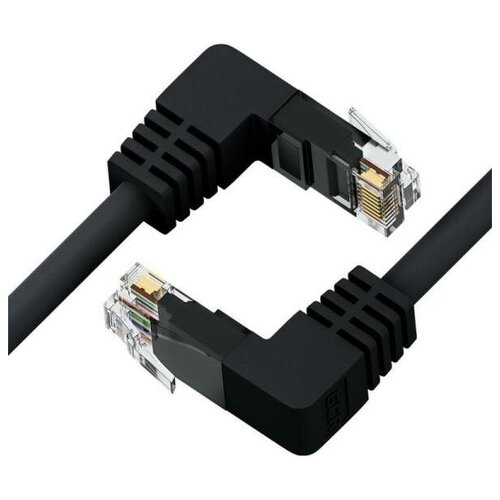 GCR Патч-корд прямой 3.0m UTP кат.5e, черный, нижний/нижний угол, литой, ethernet high speed, RJ45, T568B