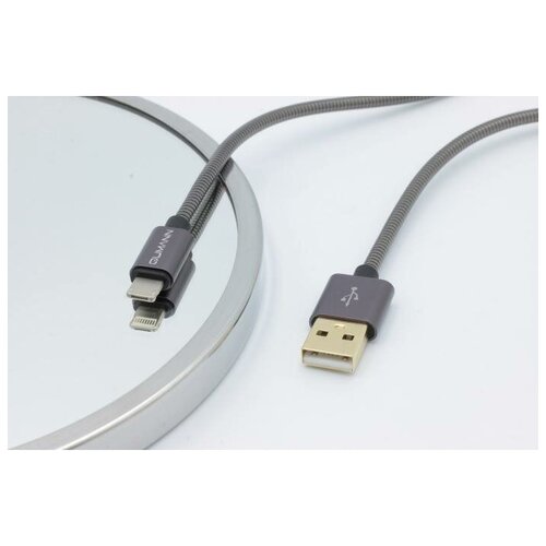 Кабель Qumann 2в1 Lightning и microUSB 1м 2,4А металл. корд серебро