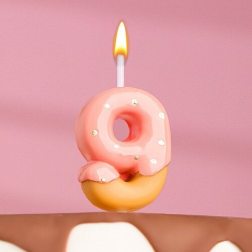 Свеча в торт "Клубничная глазурь", цифра "9", розовая, 7 см