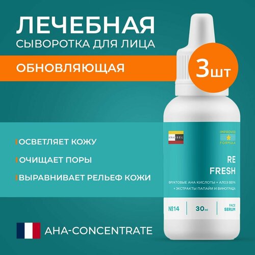 Обновляющая сыворотка пилинг для лица - RE FRESH обеспечивает мягкий отшелушивающий эффект от последствий акне и возрастных изменений, AHA кислотами и алоэ вера