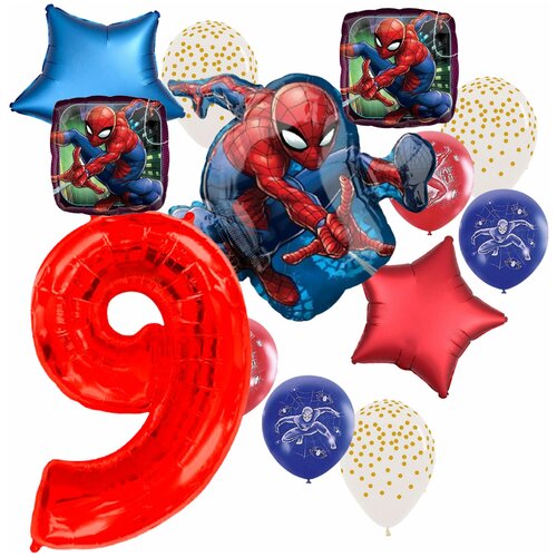 Набор фольгированных и латексных шаров «Человек-паук», цифра 9