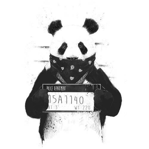 Интерьерный постер на стену в подарок "Bad panda" размера 40x50 см 400*500 мм в черной раме для декора комнаты, офиса или дома