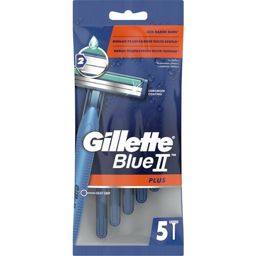 Gillette Blue 2 Plus Одноразовые Мужские Бритвы (5 шт.) Джилет Блю 2 Плюс со Смазывающей полоской с 2 лезвиями, фиксированная головка