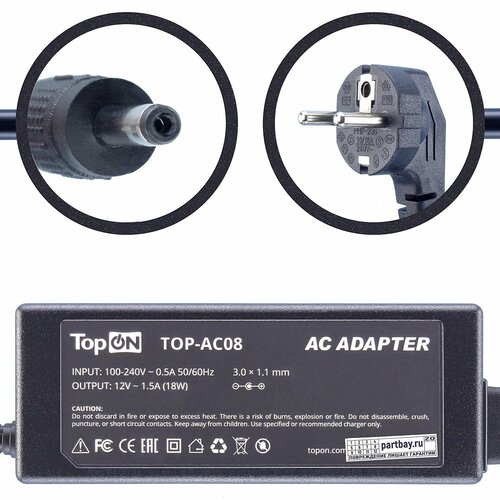 Блок питания для Acer 12V 1.5A 3.0x1.1mm 18W TopON