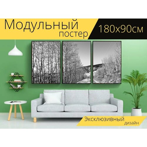 Модульный постер "Гора, осина, снег" 180 x 90 см. для интерьера