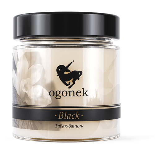 Ароматическая декоративная свеча в банке, с деревянным фитилем OGONEK BLACK Табак - ваниль