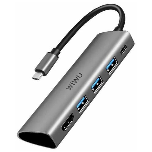 Адаптер-переходник WiWU Alpha A531H Type-C to x3 USB 3.0, HDMI, Type-C 5 in 1 Adapter Gray