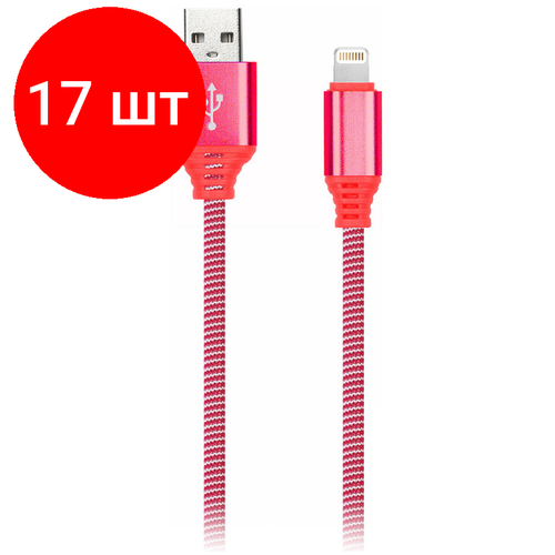 Комплект 17 шт, Кабель Smartbuy iK-512NS, USB(AM) - Lightning(M), для Apple, в оплетке, 2A output, 1м, красный