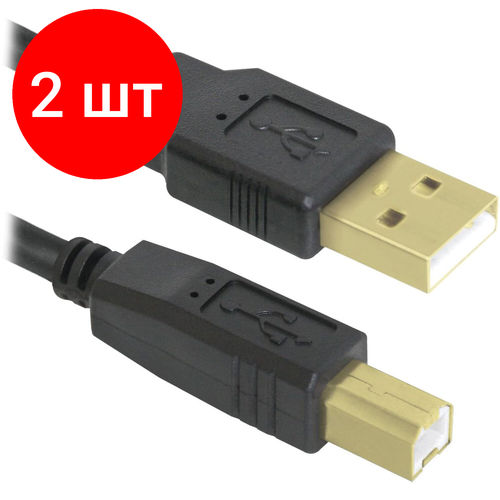 Комплект 2 шт, Кабель USB 2.0 AM-BM, 3 м, DEFENDER, 2 фильтра, для подключения принтеров, МФУ и периферии, 87431
