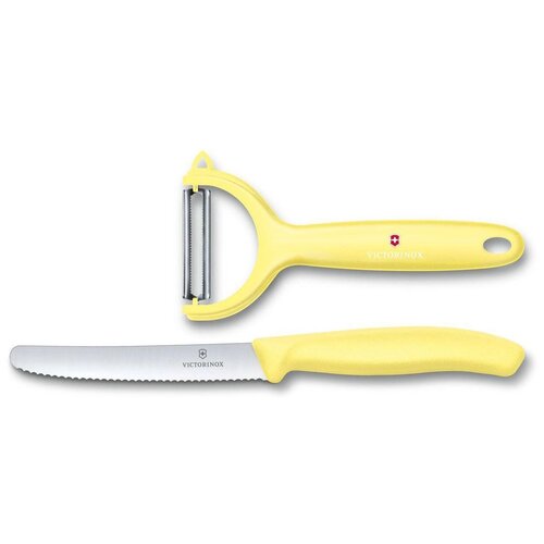 Набор из 2-х кухонных ножей VICTORINOX Swiss Classic Trend Colors: нож с лезвием 11 см, нож для томатов и киви, в картонной коробке, желтый 6.7116.23L82