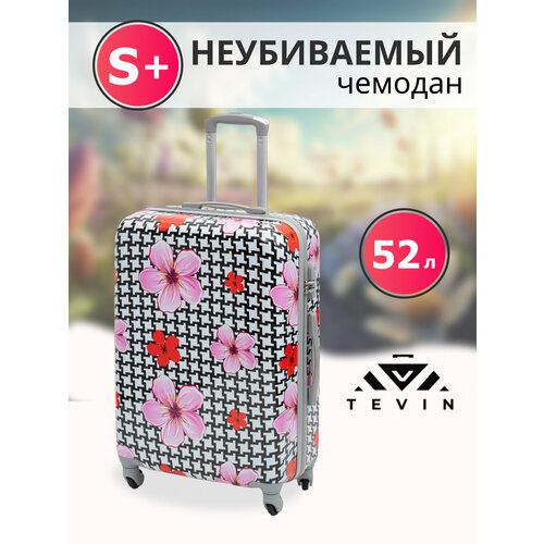 Чемодан TEVIN, 52 л, размер S+, серый, мультиколор