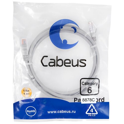 Патч-корд Cabeus PC-UTP-RJ45-Cat.6-1.5m-LSZH Кат.6 1.5 м серый