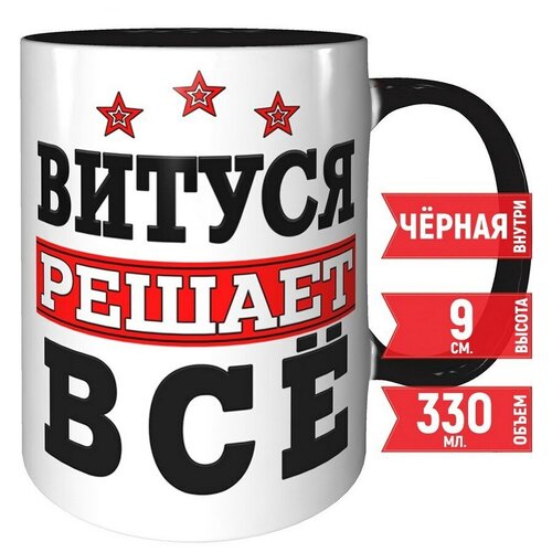 Кружка Витуся решает всё - черная внутри и черная ручка.