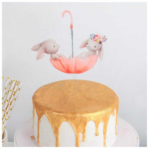 Топпер для торта "Кролики в зонтике"