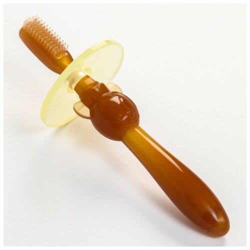 Детская зубная щетка-массажер, "Мышка", силикон, с ограничителем, цвет коричневый./В упаковке шт: 1