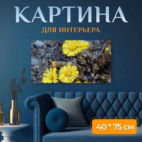 Картина на холсте "Цветок, желтый, весна" на подрамнике 75х40 см. для интерьера