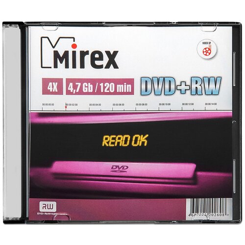 Перезаписываемый диск DVD+RW Mirex 4,7Gb 4x, упаковка slim box