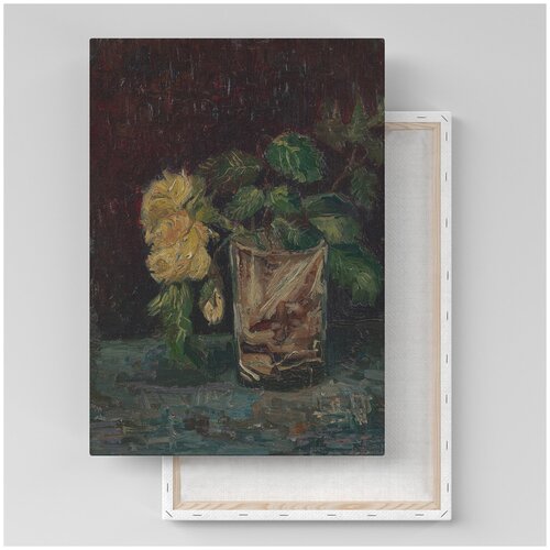 Картина на холсте с подрамником / Van Gogh - Glass with Yellow Roses, 1886 / Ван Гог