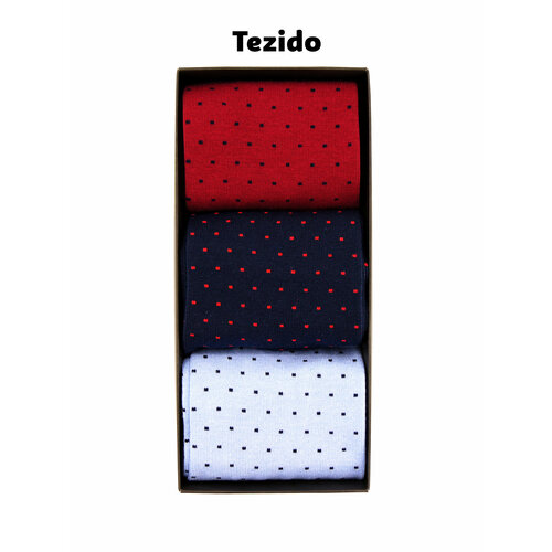 Носки Tezido, 3 пары, размер 41-46, голубой, красный, синий