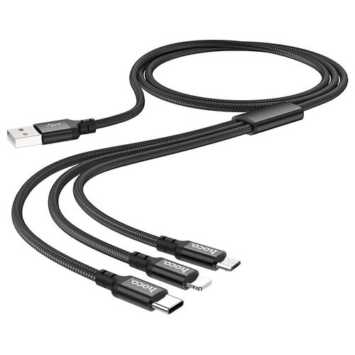 USB кабель Hoco X14 3-in-1 Times speed charging cable Lightning+Micro+Type-C, черный