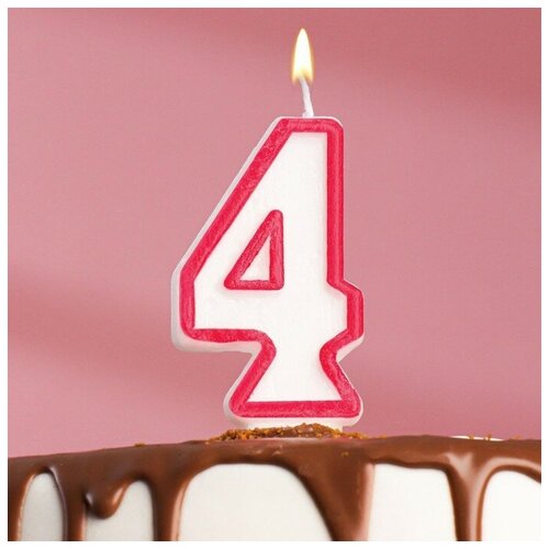 Свеча для торта цифра "4", ободок цветной, 7 см, микс