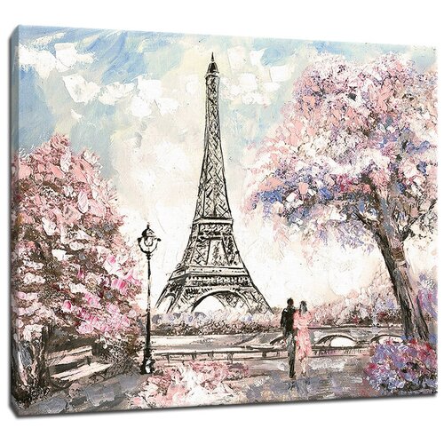 Картина Уютная стена "Эйфелева башня в Париже. Нежный пейзаж маслом" 80х60 см