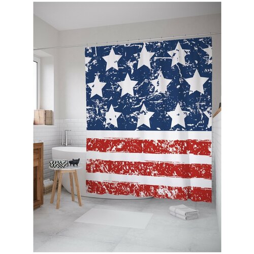 Штора водоотталкивающая для ванной, занавеска в ванную комнату тканевая JoyArty "Флаг Америки гранж", 180х200 см