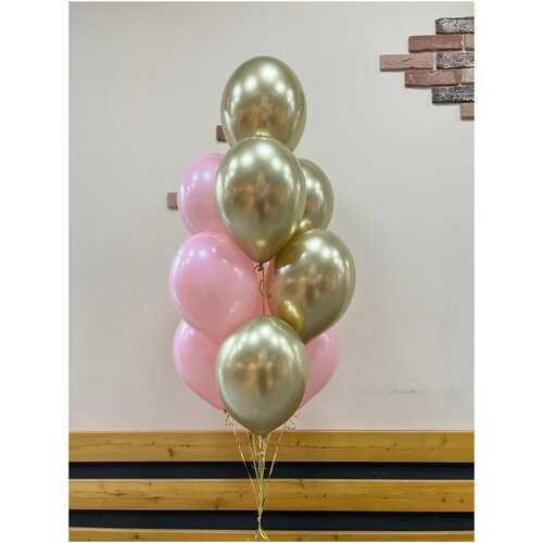 10 шаров с гелием розовый и золотой хром