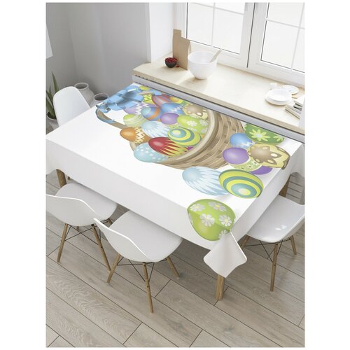 Скатерть прямоугольная JoyArty на кухонный стол "Корзинка с пасхальными яйцами" из оксфорда, 180x145 см