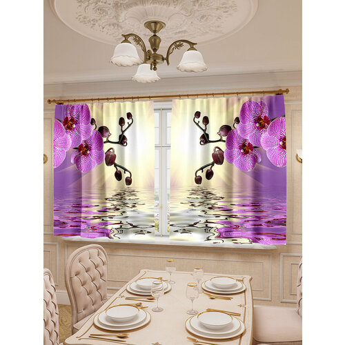 Фотошторы для кухни LeJoy Home из габардина "Фиолетовые орхидеи над водой" 180х290 см. (2 шт. 145х180 см (каждая).