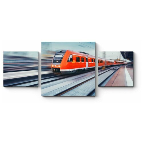 Модульная картина Высокоскоростной красный пассажирский пригородный поезд200x86