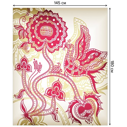 Скатерть прямоугольная JoyArty "Ажурные цветы и птица" из сатена, 180x145 см